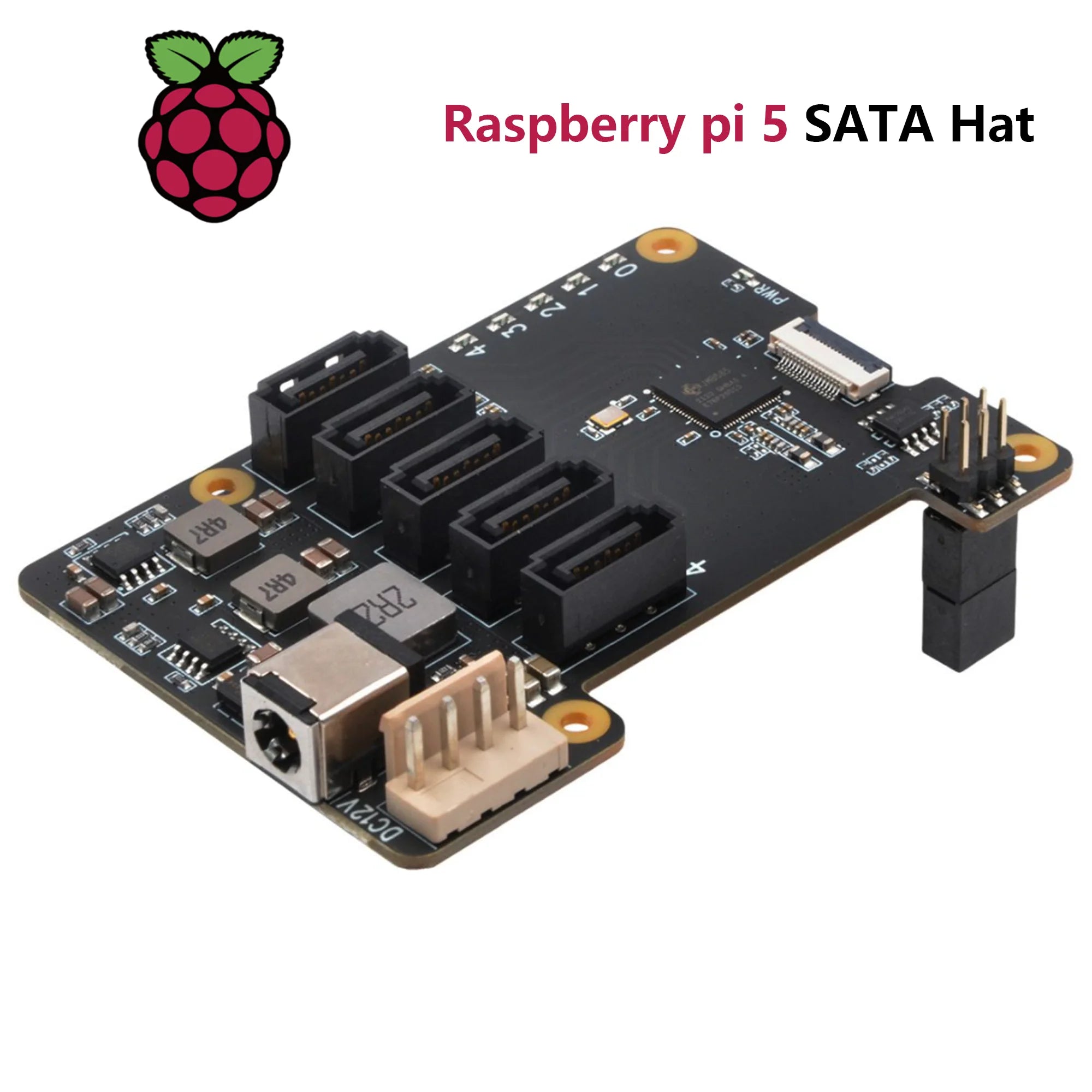 Raspberry Pi 5 X1009 PCIe to 5-Port SATA Shield SATA HAT Expansion Boa ...