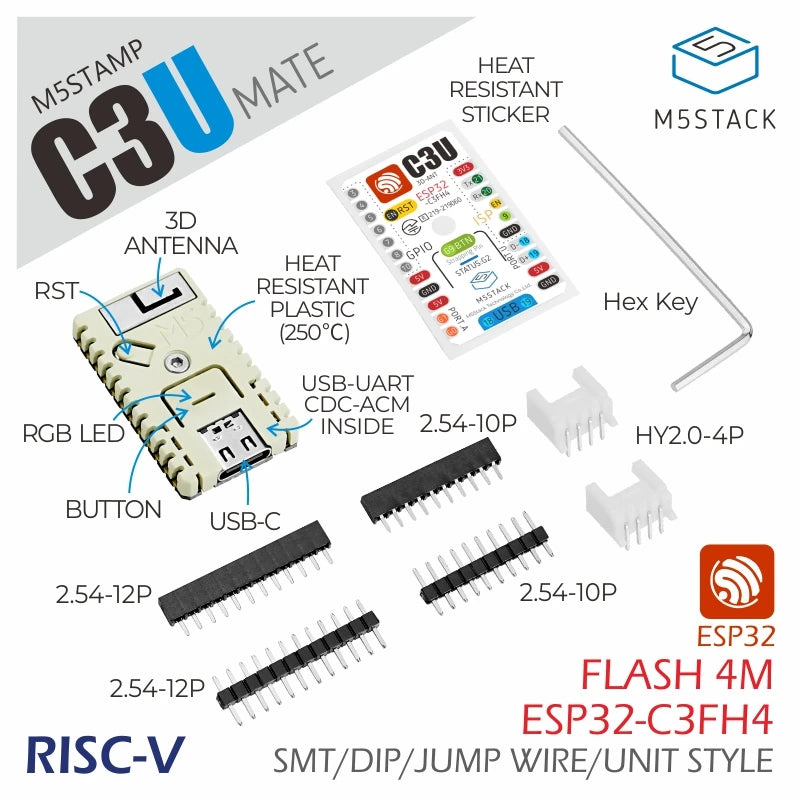 M5Stack Official M5Stamp C3U Mate with Pin Headers - Sultan Store