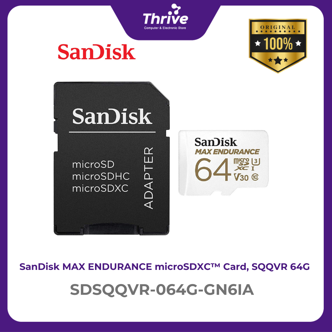 SanDisk MAX ENDURANCE microSDXC™ Card, SQQVR 64G, (30,000 Hrs), UHS-I, - Sultan Store