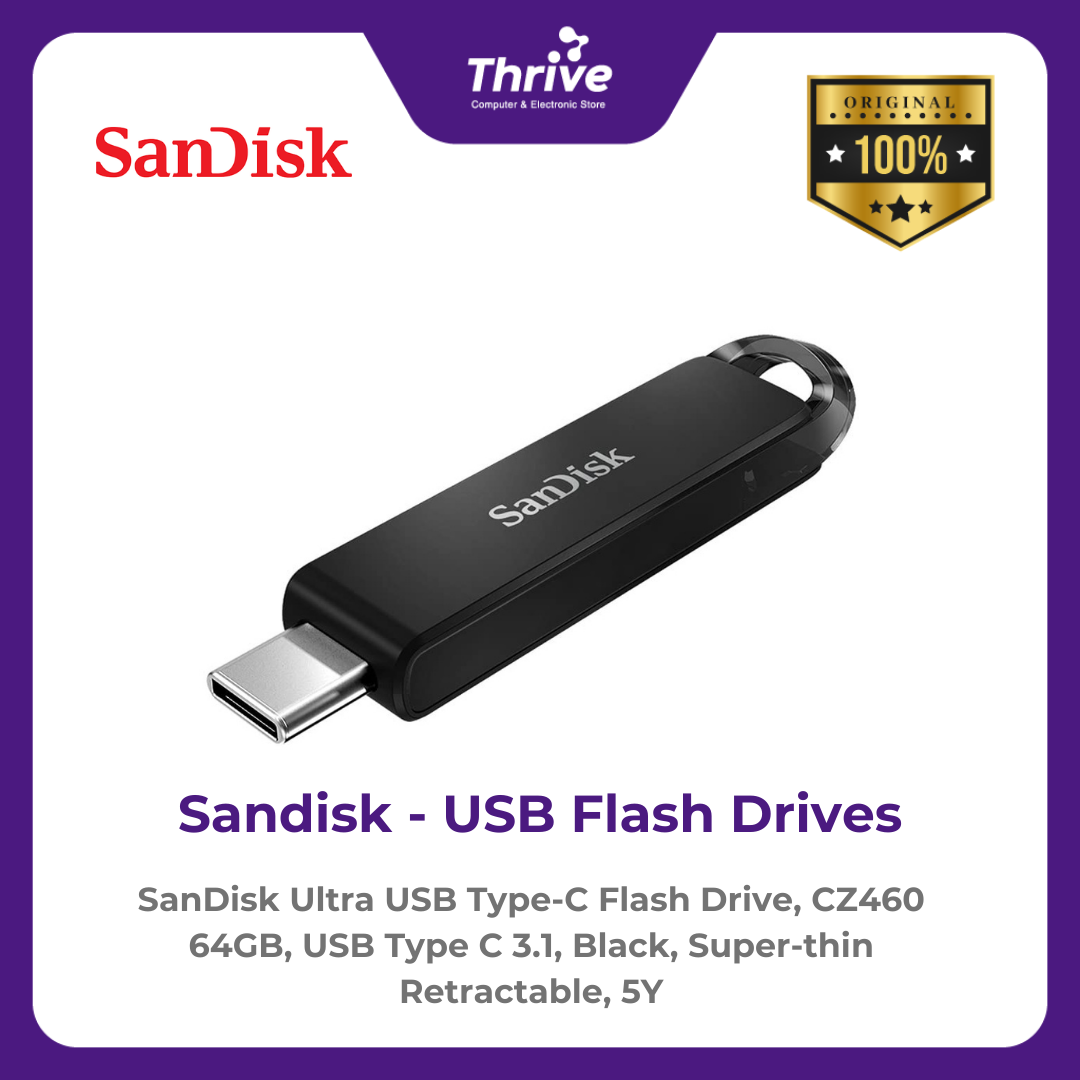 SanDisk Ultra USB Type-C Flash Drive, CZ460 64GB, USB Type C 3.1, Blac ...