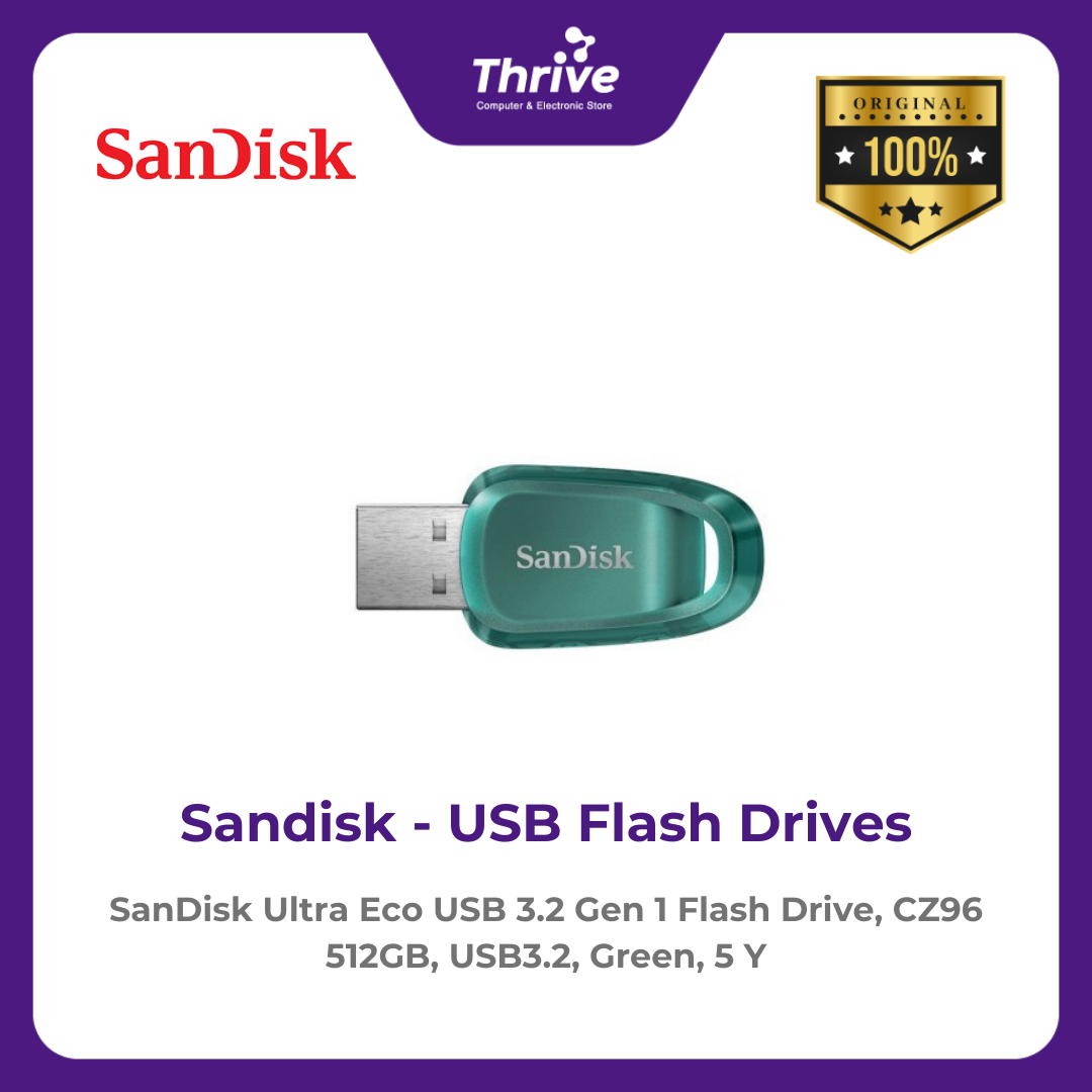 SanDisk Ultra Eco USB 3.2 Gen 1 Flash Drive, CZ96 512GB, USB3.2, Green ...