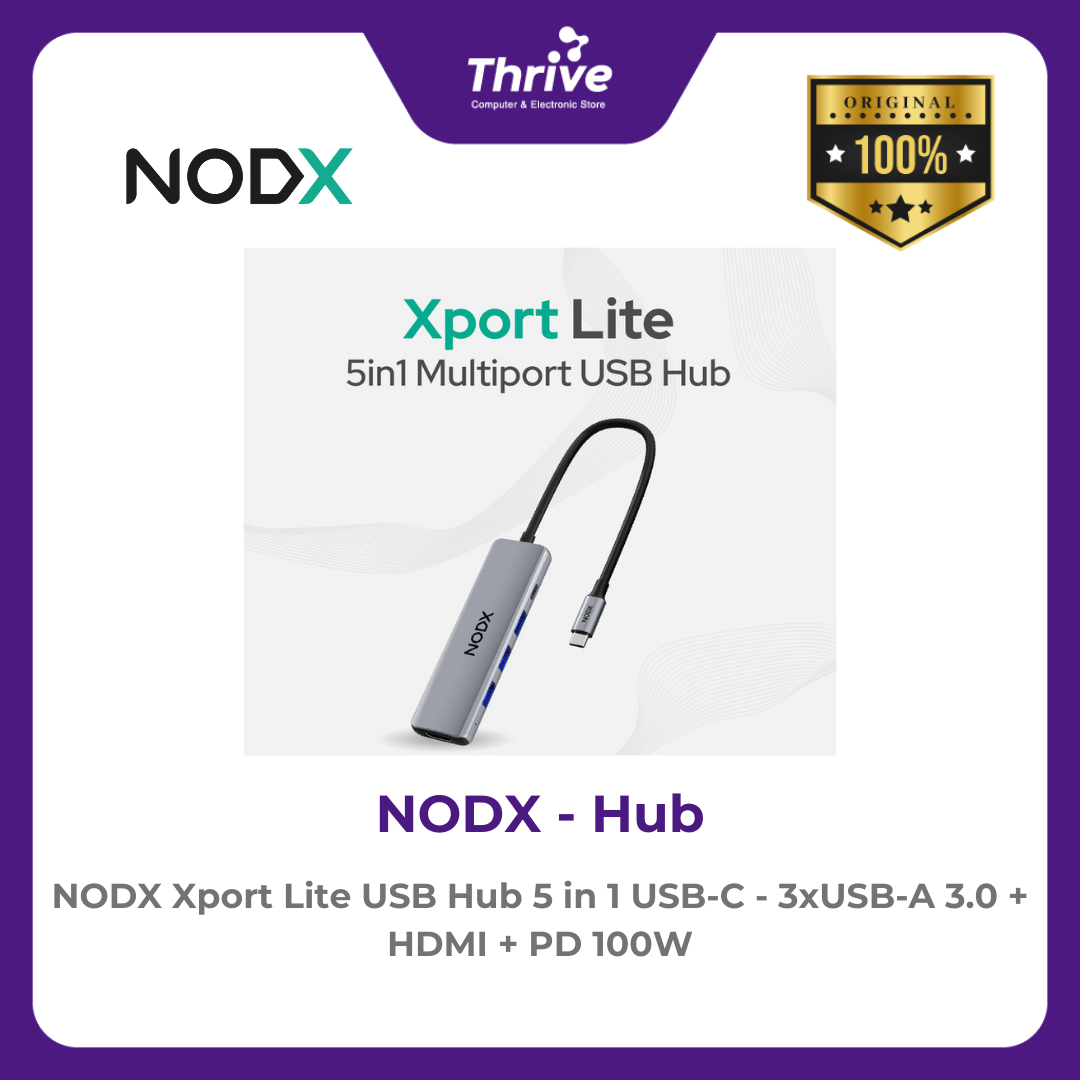 NODX Xport Lite USB Hub 5 in 1 USB-C - 3xUSB-A 3.0 + HDMI + PD 100W ...