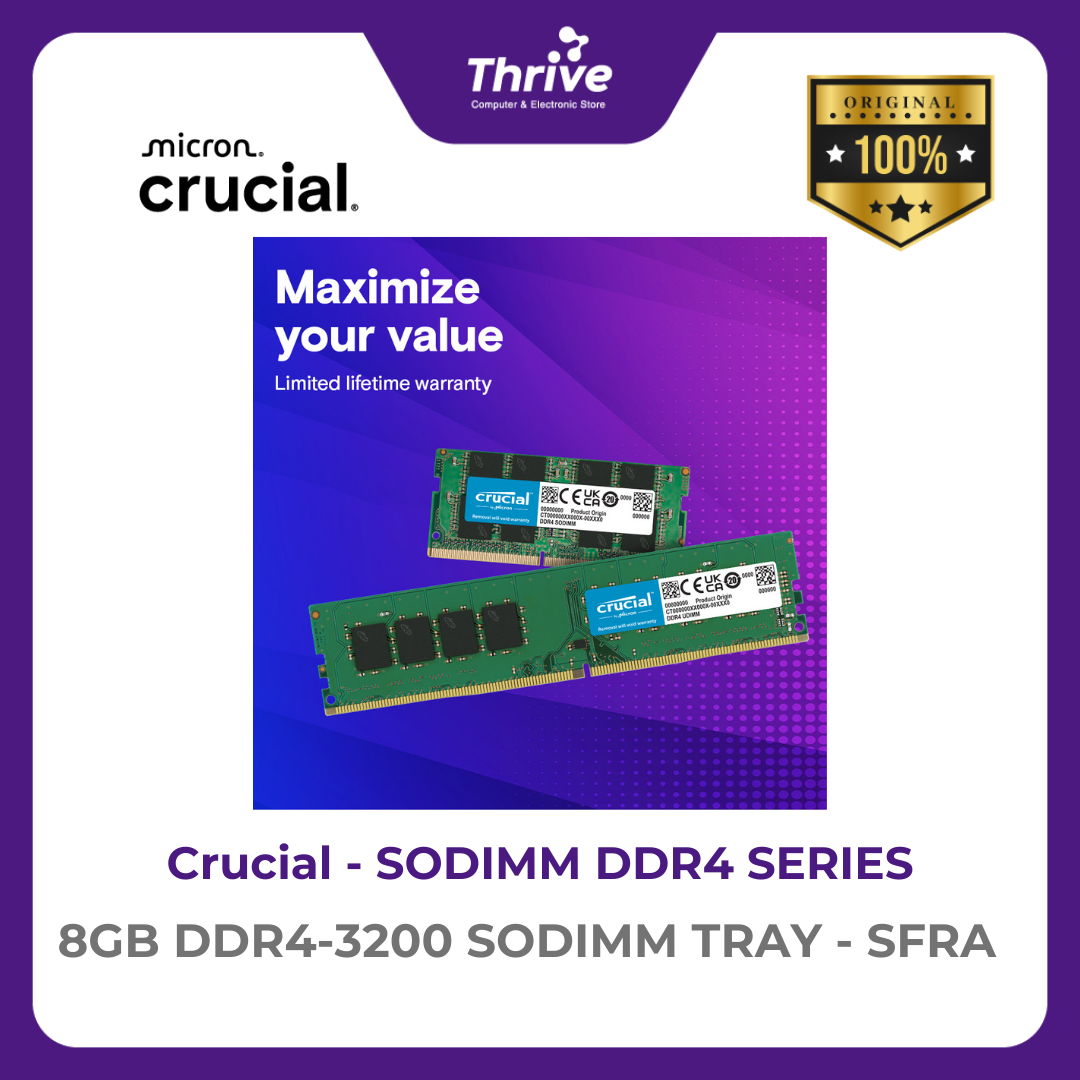 Crucial by Micron SODIMM SERIES 8GB DDR4-3200 SODIMM TRAY - SFRA PC4-2 - Sultan Store