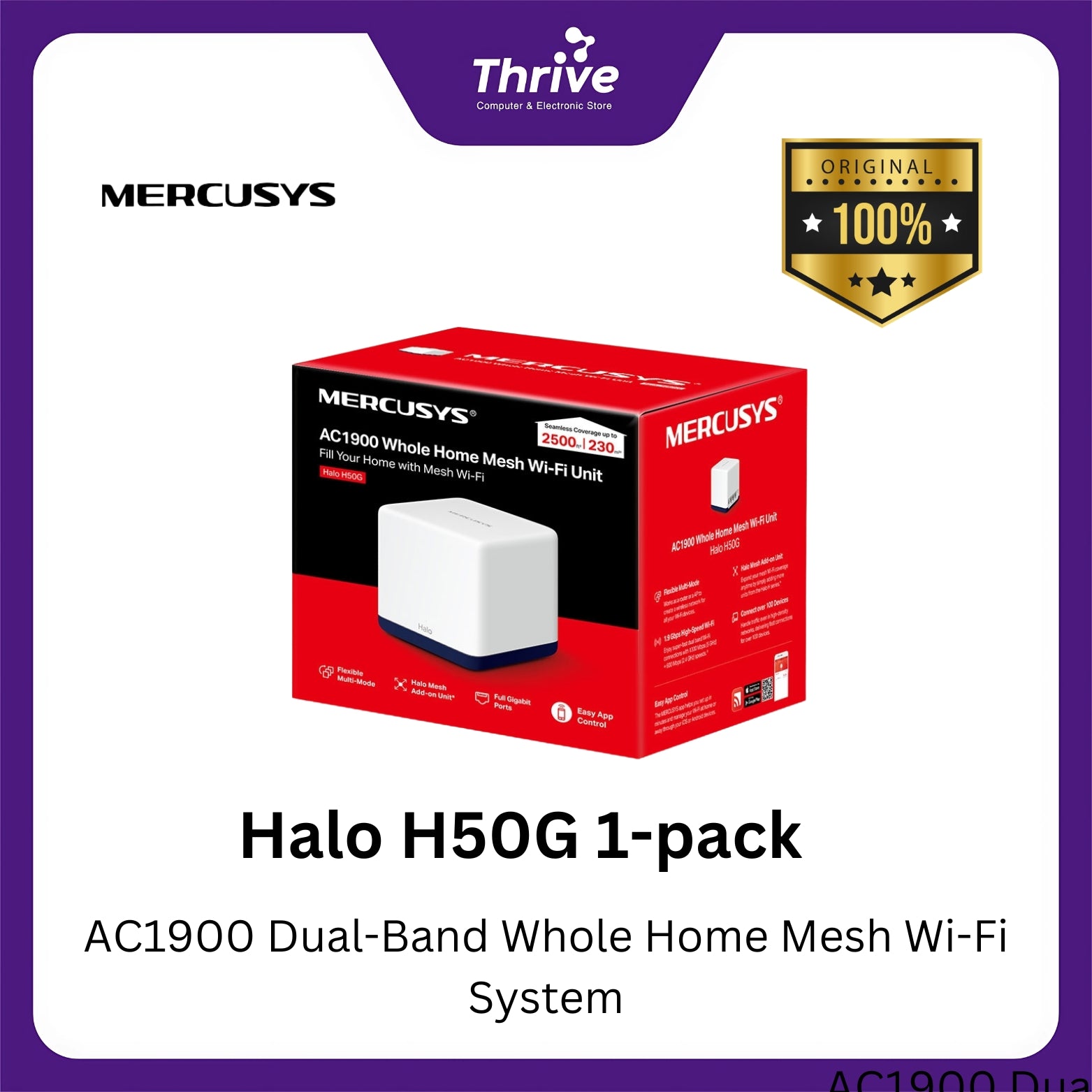 Halo H50G 1-pack AC1900 Dual-Band Whole Home Mesh Wi-Fi System - Sultan ...
