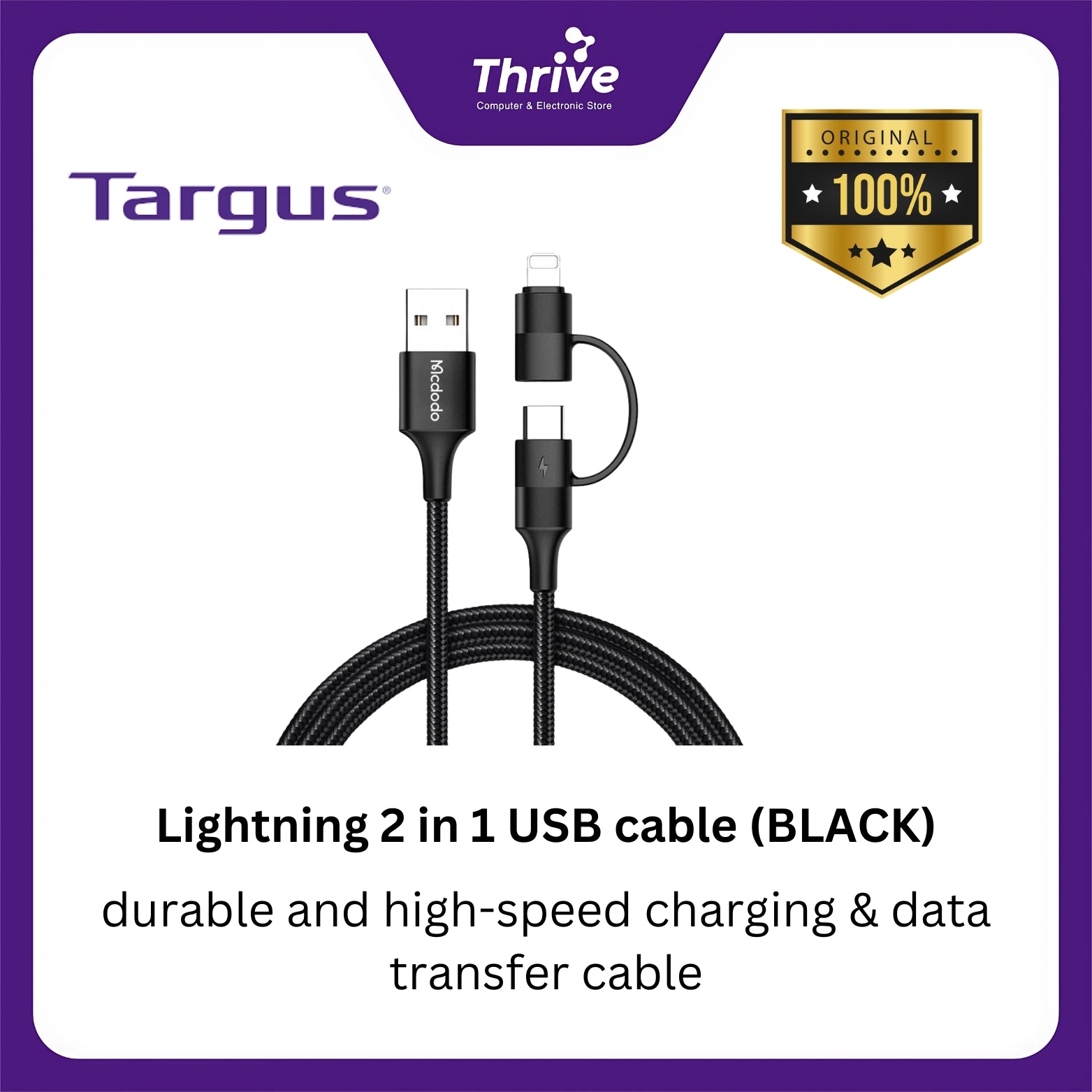 Targus 2 in 1 USB Cable - Black - Sultan Store