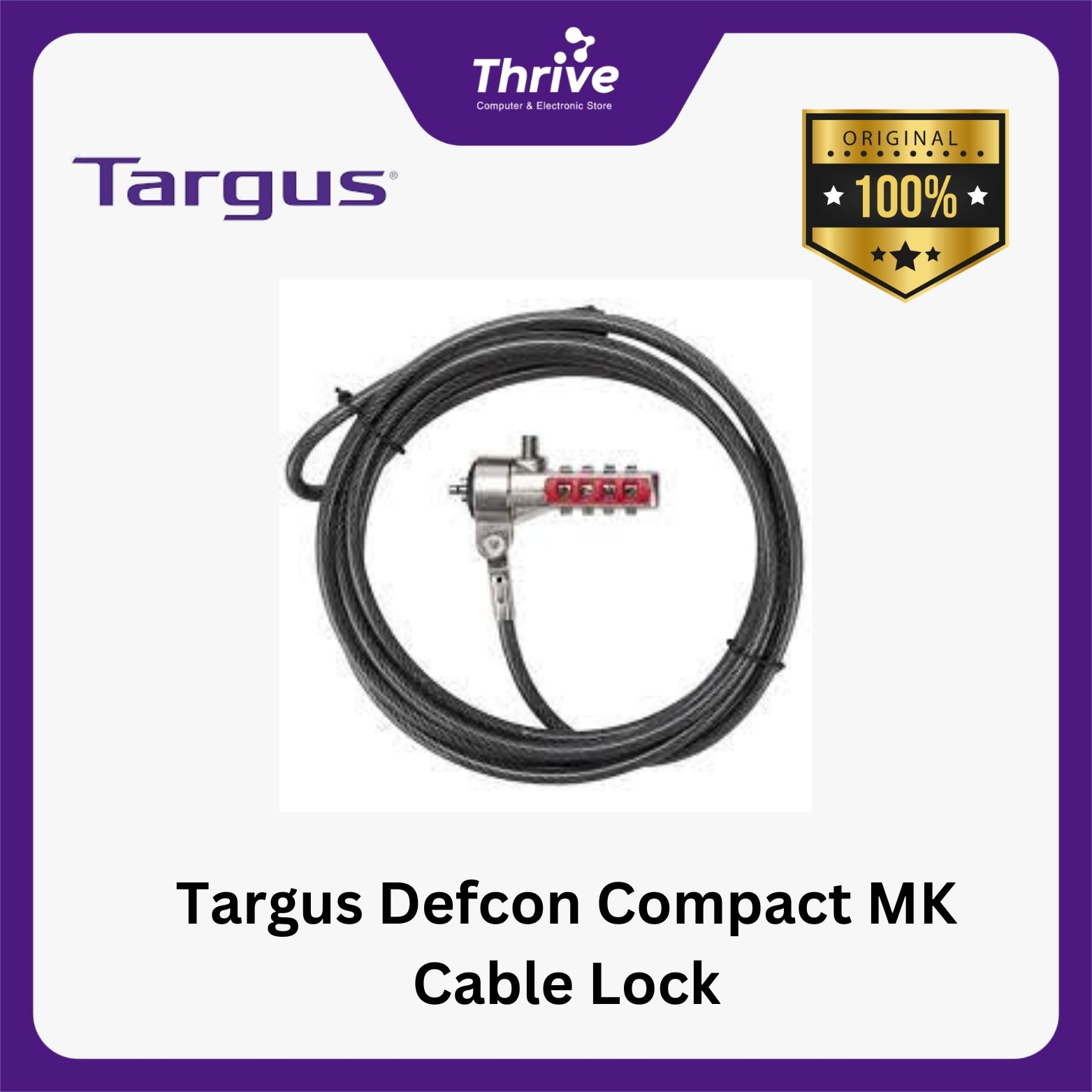 Targus Defcon Compact MK Cable Lock - Sultan Store