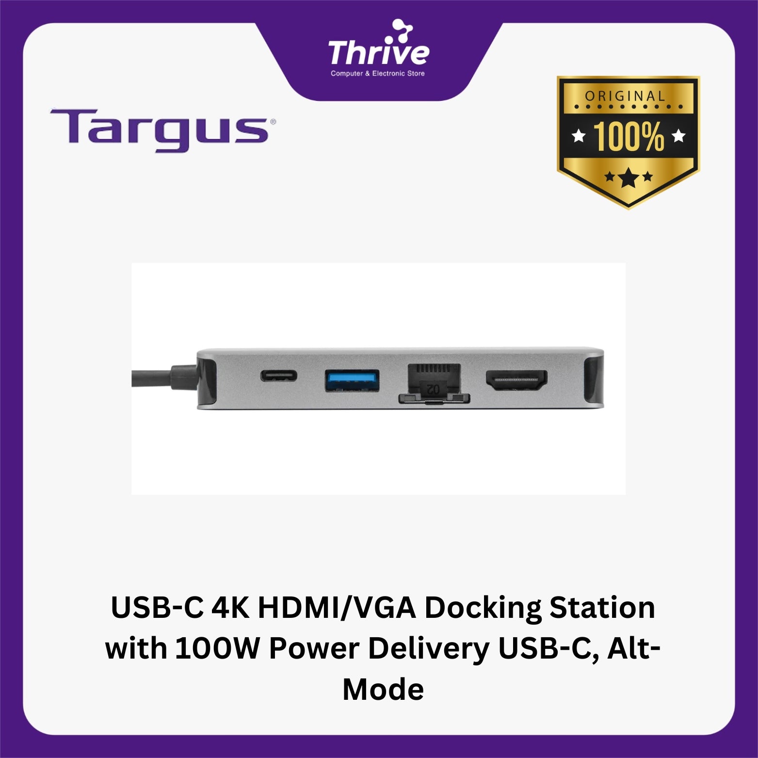 USB-C 4K HDMI/VGA Docking Station with 100W Power Delivery USB-C, Alt ...