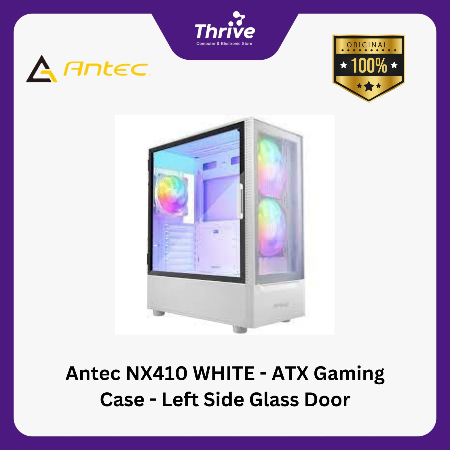 Antec NX410 WHITE - ATX Gaming Case - Left Side Glass Door - FREE 2 PC ...