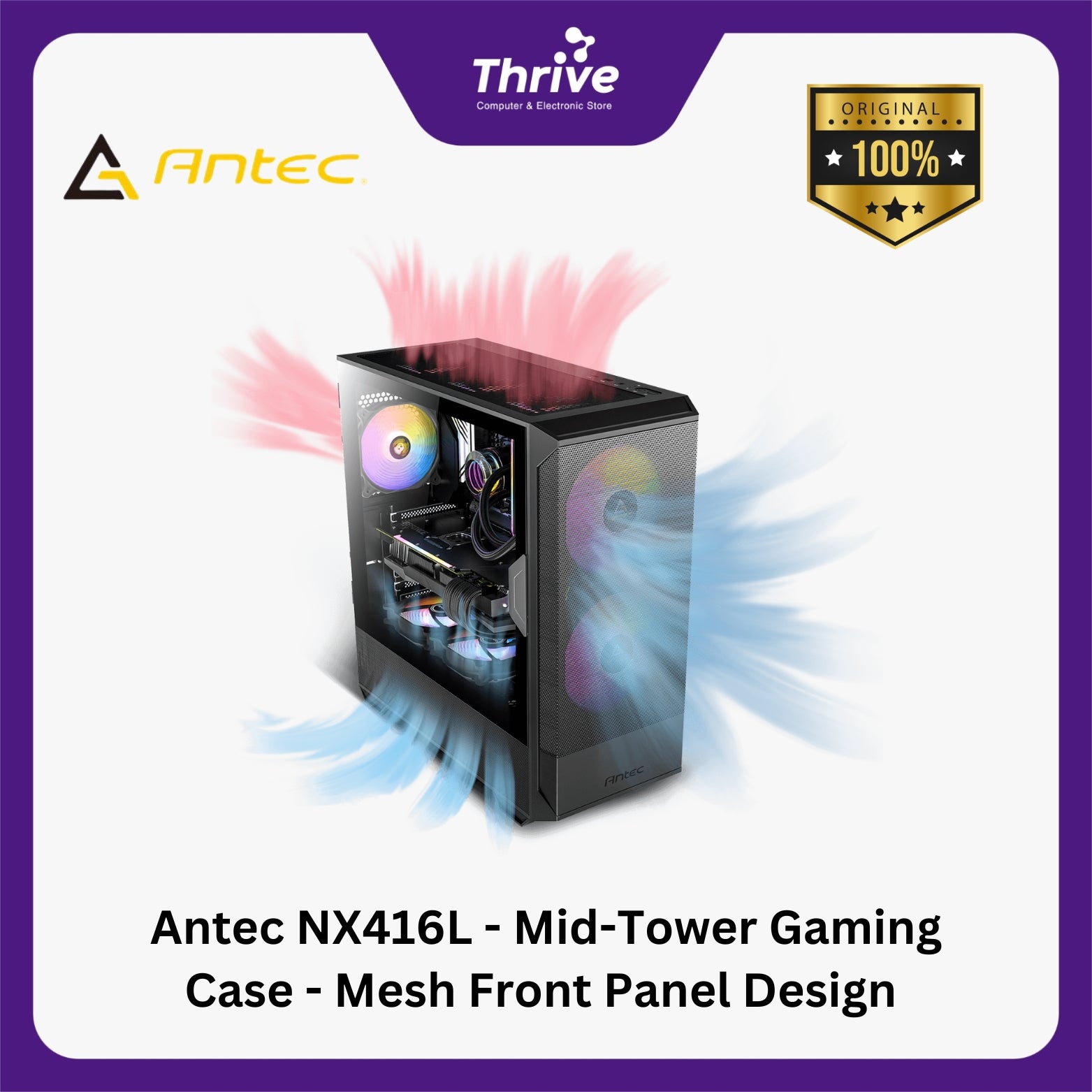 Antec NX416L - Mid-Tower Gaming Case - Mesh Front Panel Design - Left ...