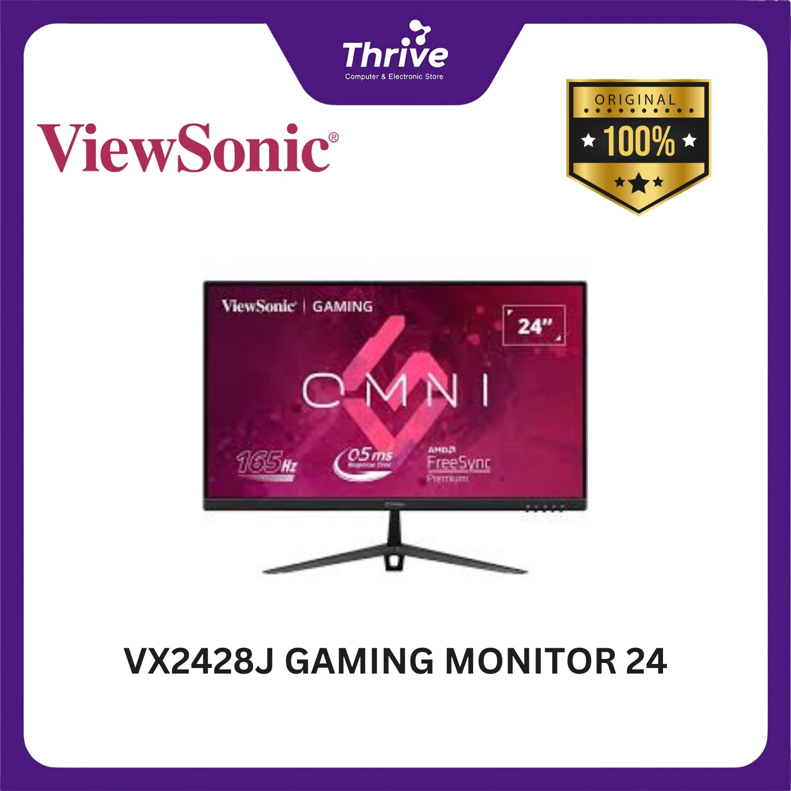 ViewSonic VX2428J Gaming Monitor 24" 165Hz FHD IPS FreeSync & G-Sync C ...