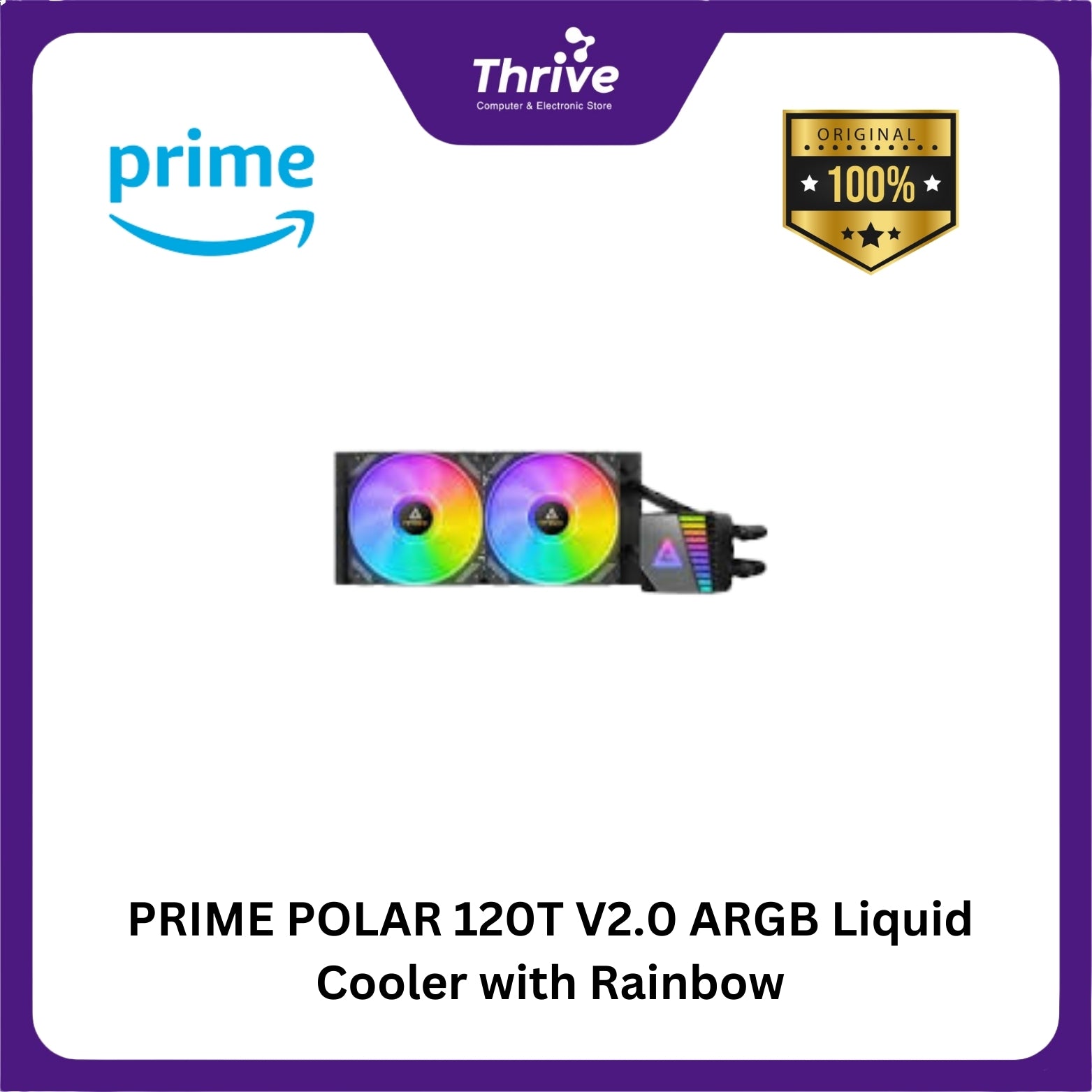 PRIME POLAR 120T V2.0 ARGB Liquid Cooler with Rainbow Effect Pump Head ...
