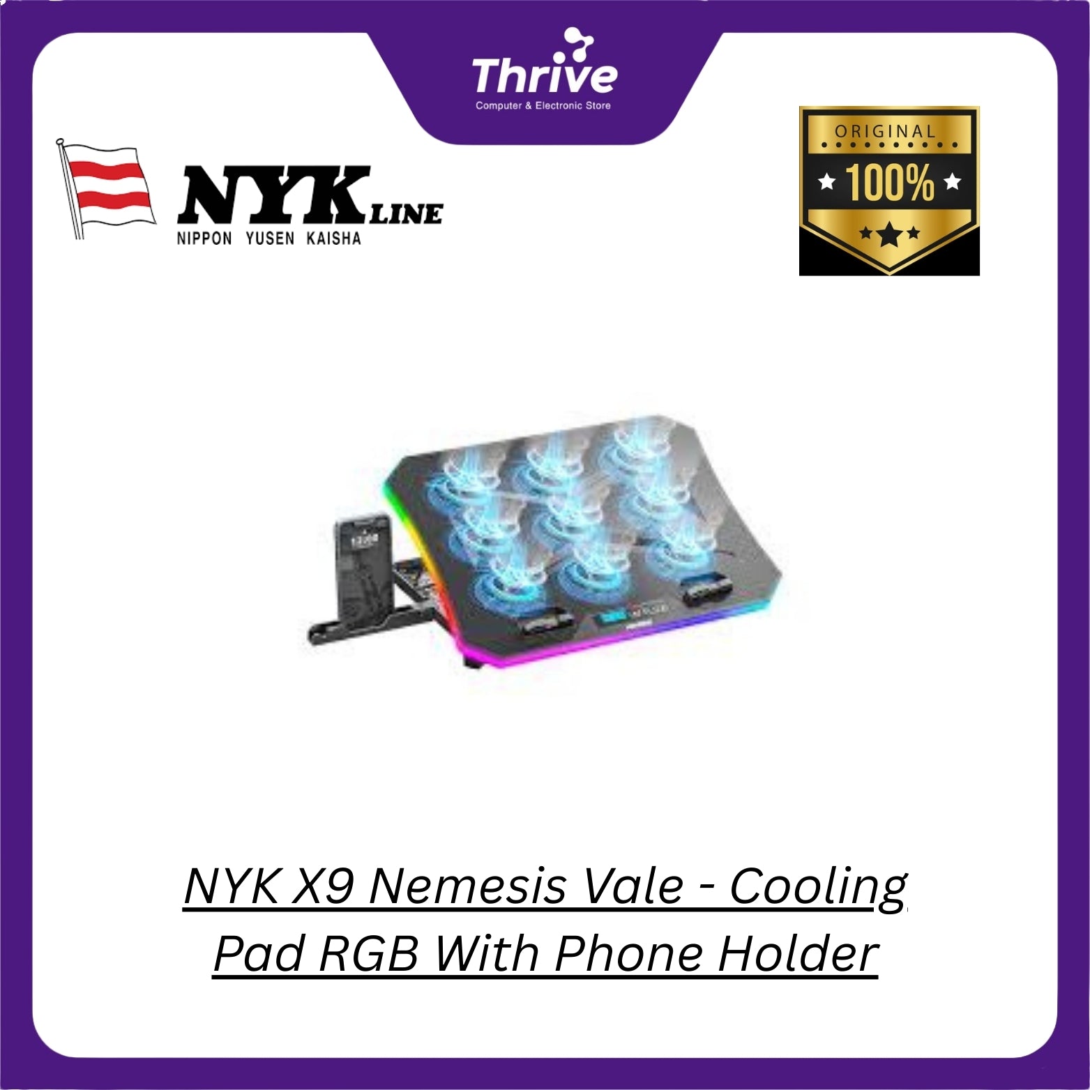 NYK X9 Nemesis Vale - Cooling Pad RGB With Phone Holder - Sultan Store