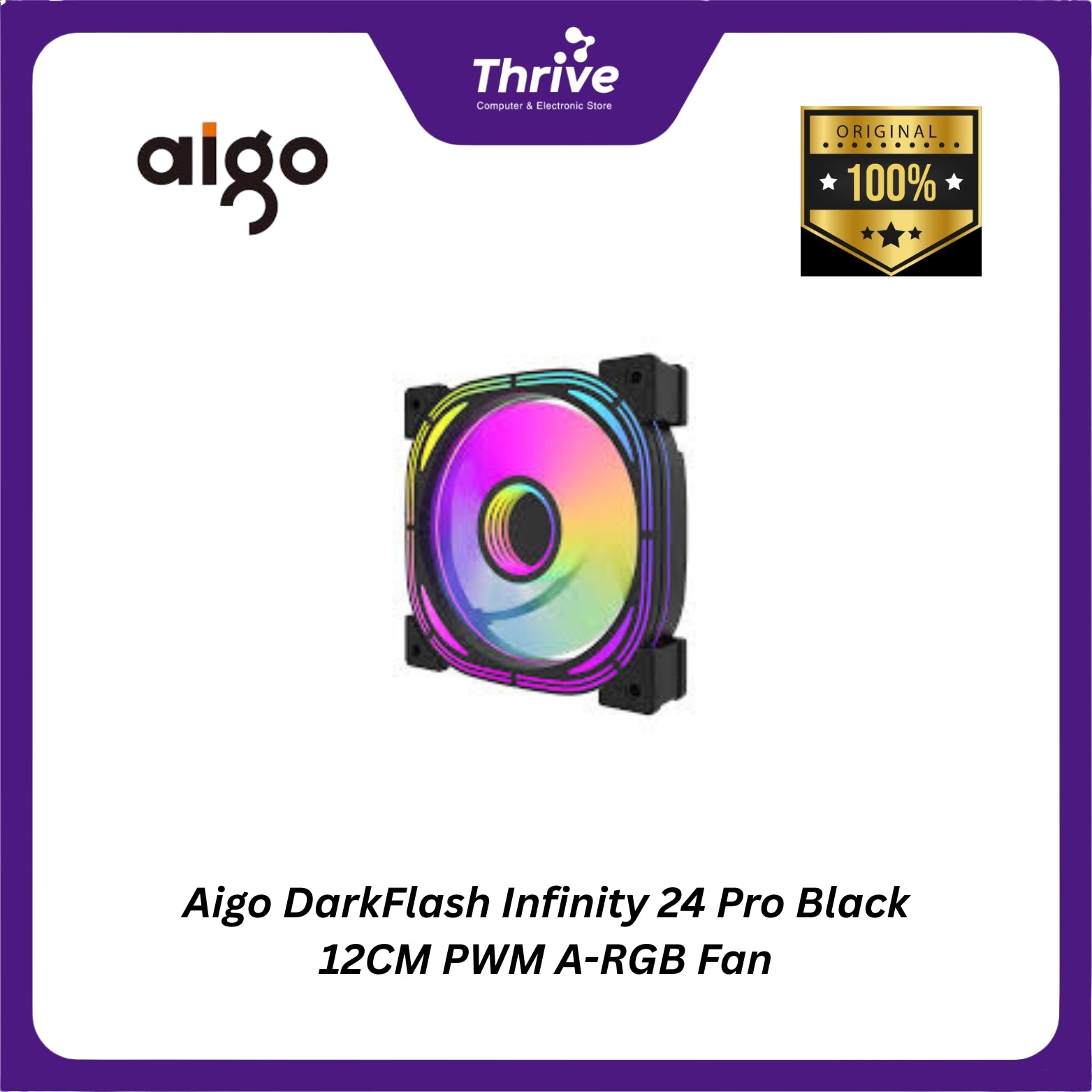 Aigo DarkFlash Infinity 24 Pro Black 12CM PWM A-RGB Fan - Sultan Store
