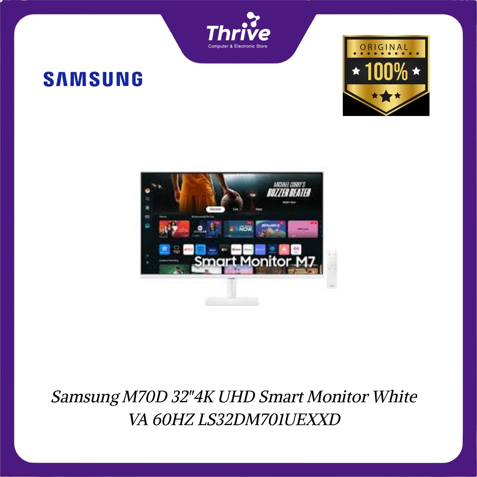 Samsung M70D 32"4K UHD Smart Monitor White VA 60HZ LS32DM701UEXXD ...