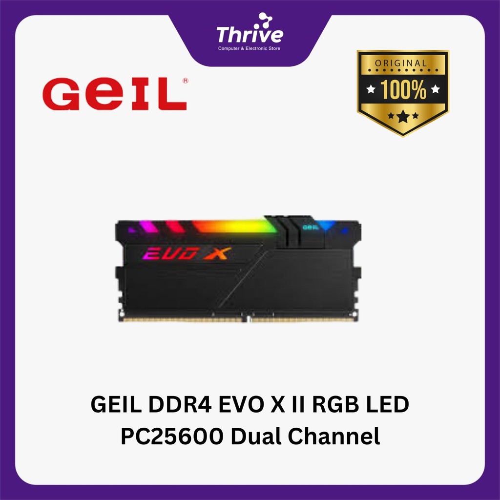 GEIL DDR4 EVO X II RGB LED PC25600 Dual Channel 16GB (2x8GB) 16-18-18 ...