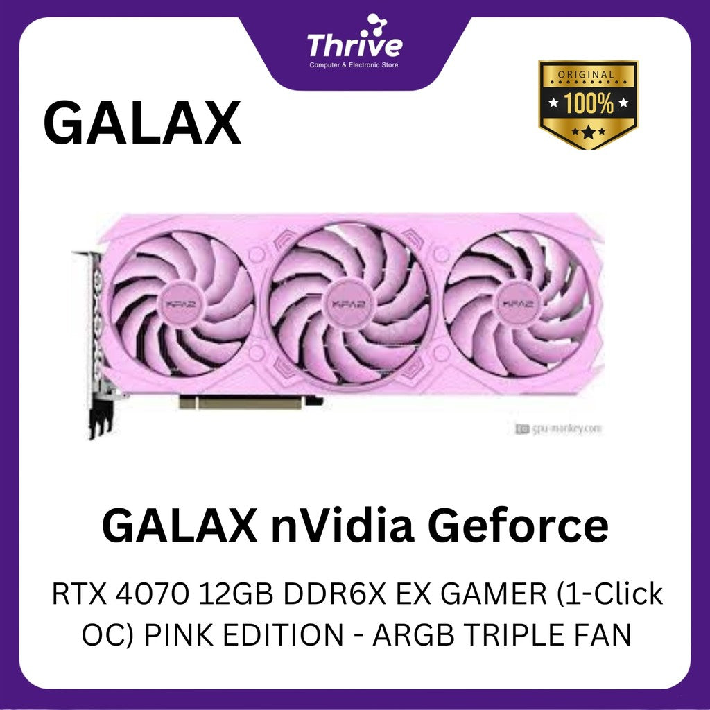GALAX nVidia Geforce RTX 4070 12GB DDR6X EX GAMER (1-Click OC) PINK ED ...